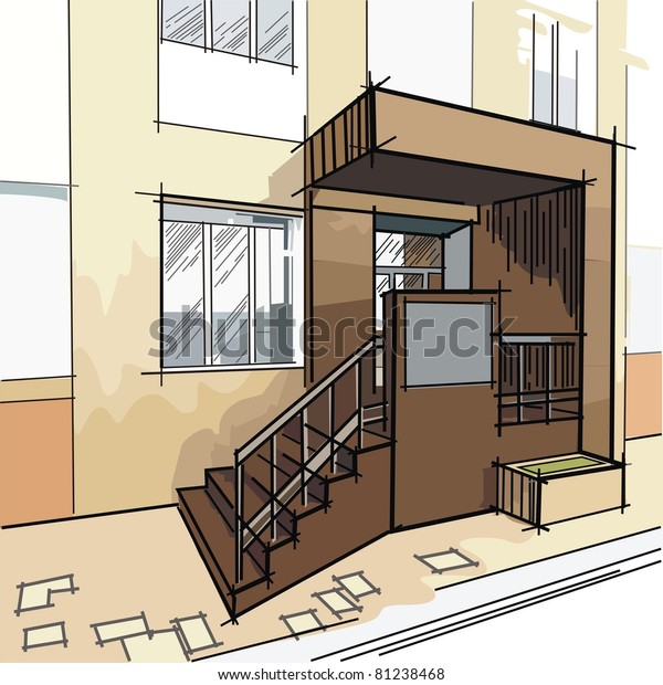 Vector Drawing Entrance Building Vector Illustration Stock Vector ...