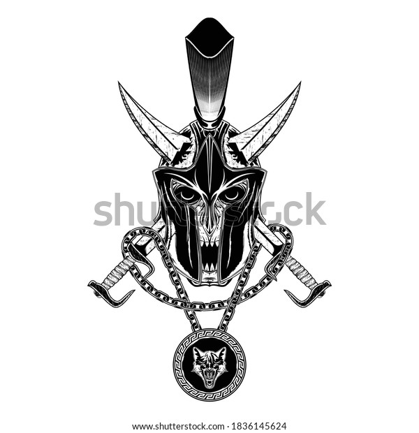 Vector Drawing Fantasy Skull Greek Helmet Stock Vector (Royalty Free ...