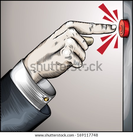 Vector Drawing Finger Pressing Red Button Pressing Stock Vector ...