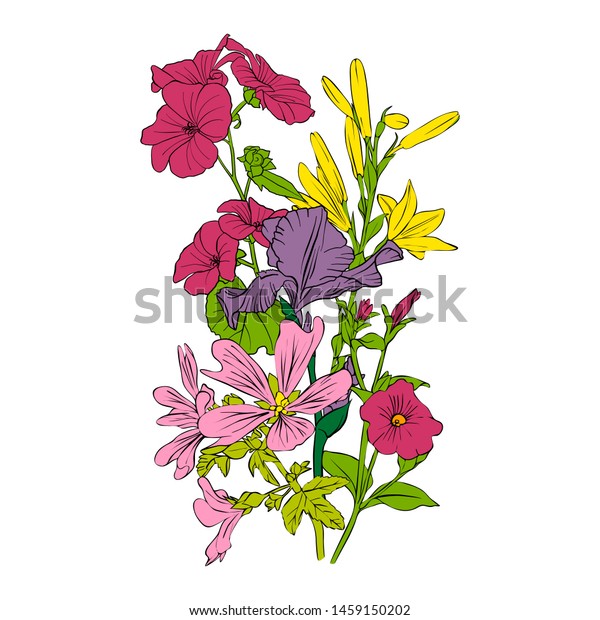 Vector Drawing Flowers Floral Composition Hand Stock Vector (Royalty ...