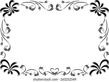 Vector Drawing Flowers Frame Black White Stock Vector (Royalty Free ...