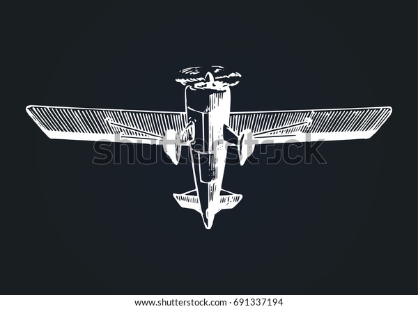 Vector Drawing Flying Aircraft On Black: vetor stock (livre de direitos ...