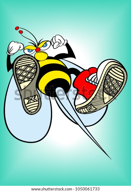Vector Drawing Flying Cartoon Wasp Red Stock Vector (Royalty Free ...