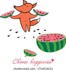 Vector Drawing Foxes Fox Eat Watermelon: เวกเตอร์สต็อก (ปลอดค่า ...