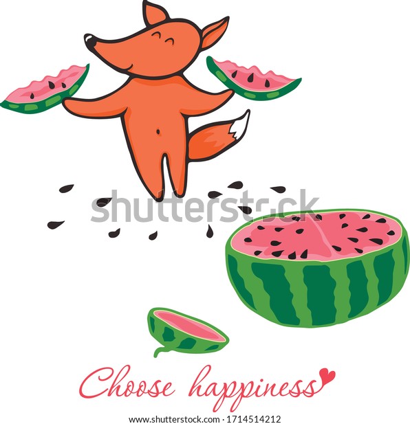 Vector Drawing Foxes Fox Eat Watermelon Stock Vector (Royalty Free ...
