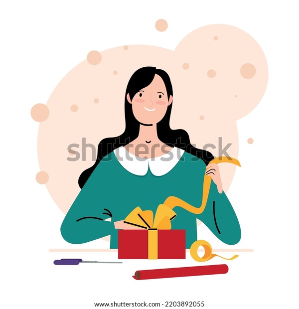 Vector Drawing Girl Wrapping Gift Stock Vector (Royalty Free ...