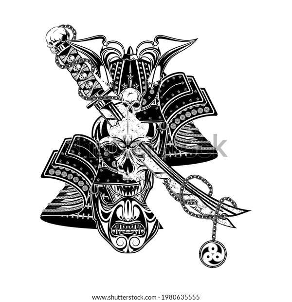 Vector Drawing Helmet Mask Sword Ronin Stock Vector (Royalty Free ...