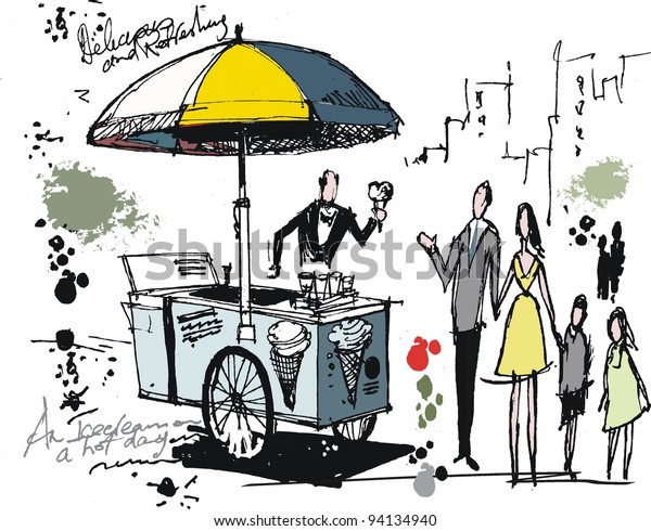 Vector Drawing Ice Cream Cart People Stock Vector (Royalty Free ...