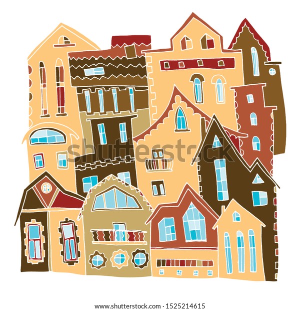 Vector Drawing Illustration Funny Houses Picture Stock Vector (Royalty ...