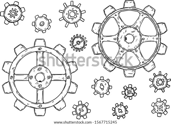Vector Drawing Illustration Set Cogwheels Gearwheels Stock Vector ...