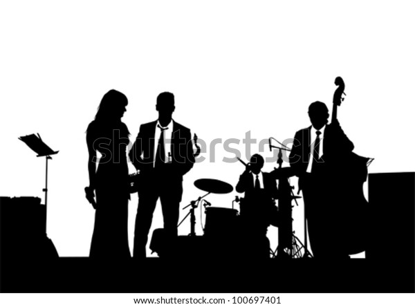 Vector Drawing Jazz Band On Stage Stock Vector (Royalty Free) 100697401