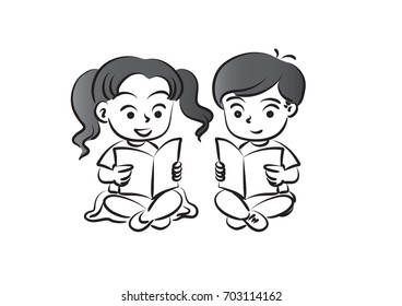 Vector Drawing Kids Reading Stock Vector (Royalty Free) 703114162 ...