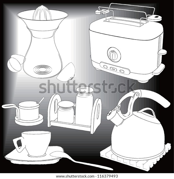 Vector Drawing Kitchen Appliances Detailed Vector Stock Vector (Royalty ...