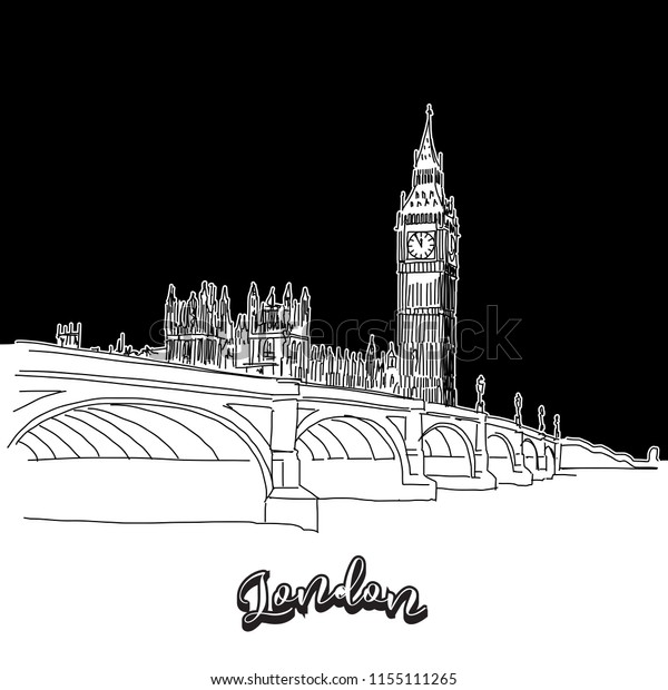 Vector Drawing London Skyline Outline United: vector de stock (libre de ...
