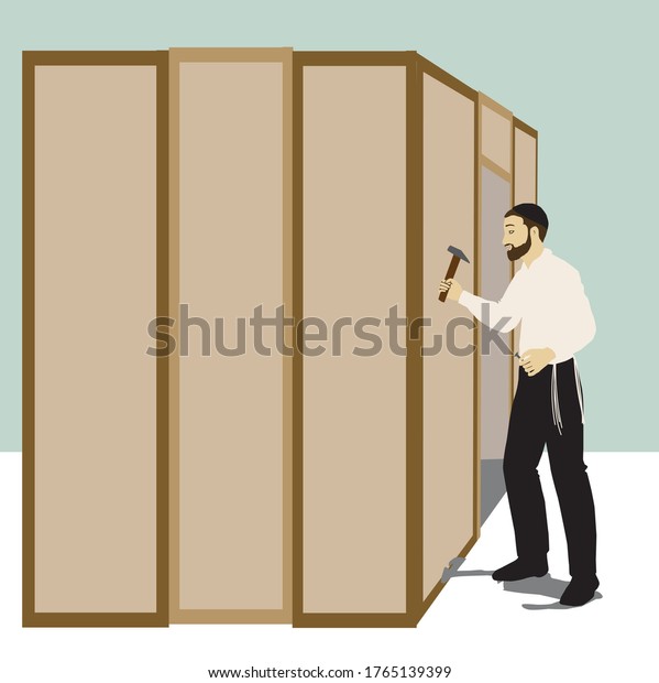 Vector Drawing Observant Jew Sukkah Builder Stock Vector (Royalty Free ...