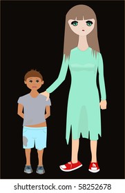 Vector Drawing Poverty Children Torn Clothing: เวกเตอร์สต็อก (ปลอดค่า ...