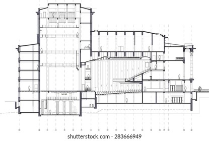 Vector Drawing Public Building Section Stock Vector (Royalty Free ...