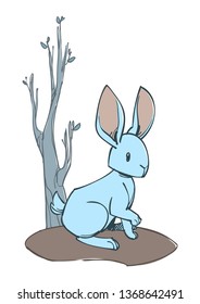Vector Drawing Rabbit Standing Front Tree Stock Vector (Royalty Free ...