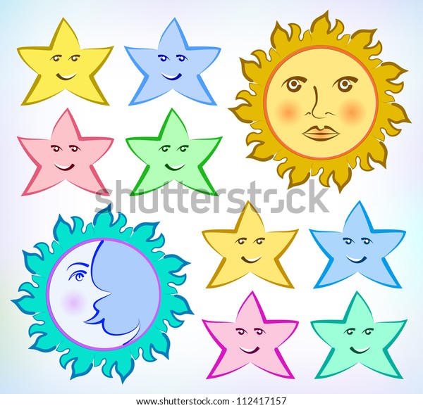 Vector Drawing Sun Moon Stars On Stock Vector (Royalty Free) 112417157