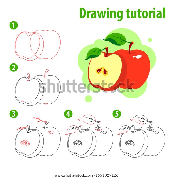 Vector Drawing Tutorial Kids Apple Kids Stock Vector (Royalty Free ...