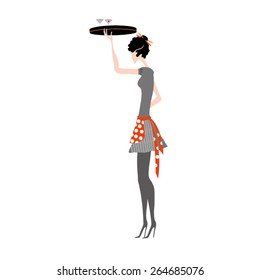 Vector Drawing Waitress Carrying Tray Two Stock Vector (Royalty Free ...