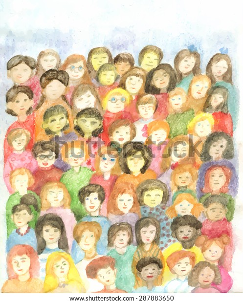 Vector Drawing Watercolor By Hand Crowd 스톡 벡터(로열티 프리) 287883650 ...