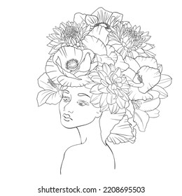Vector Drawing Woman Flowers Head Sketch Stock Vector (Royalty Free ...