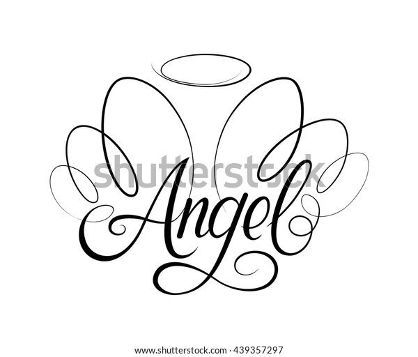 Vector Drawing Word Angel Two Wings Stock Vector (Royalty Free) 439357297