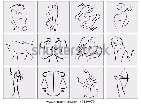 Vector Drawn Zodiac Signs Collection Stock Vector (Royalty Free ...