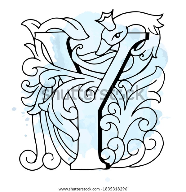 Vector Drop Cap English Letter Y Stock Vector (Royalty Free) 1835318296