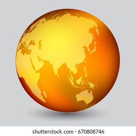 Vektor Stok Golden Earth Globe Map Asiavector Globe (Tanpa Royalti ...