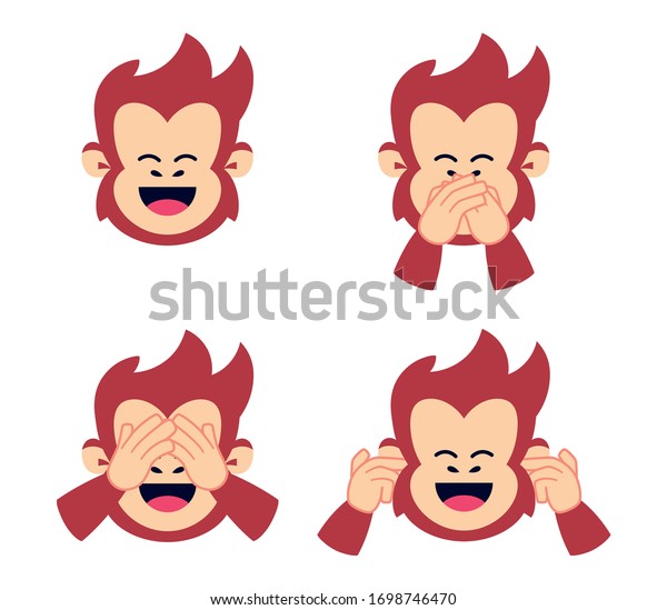 Vector Emoji Kawaii Cute Cartoon Monkey Stock Vector (Royalty Free ...