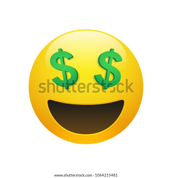 Vector Emoji yellow smiley face with dollar symbol eyes and mouth on ...