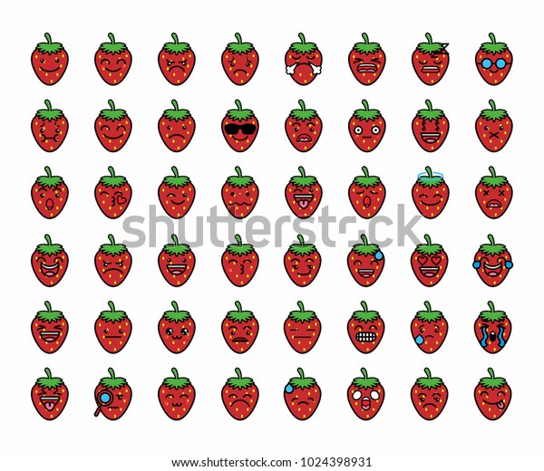 Vector Emoticon Illustration Sets Fresh Strawberry Stock Vector ...