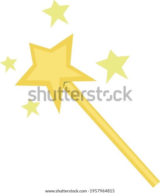 Vector emoticon illustration of a yellow magic wand with stars