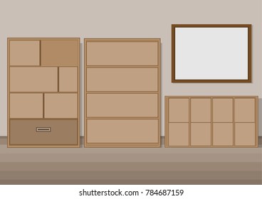 Vector Empty Wooden Bookcases Shelves Library Stock Vector (Royalty ...