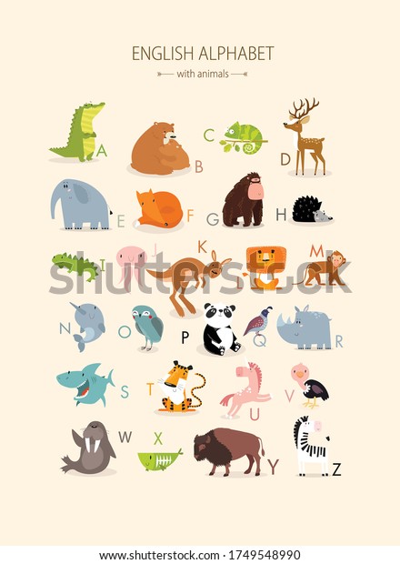 Vector English Alphabet Animals Children Educational Stock Vector ...
