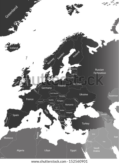 Vector Europe Map Country Names Stock Vector (Royalty Free) 152560901 ...