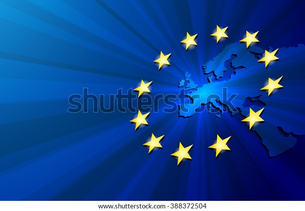 Vector Europe map with European union flag. Blue background and yellow stars. European union ...