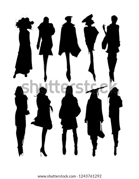 Vector Fashion Model Silhouettes Sketch Fashion Stock Vector (Royalty ...