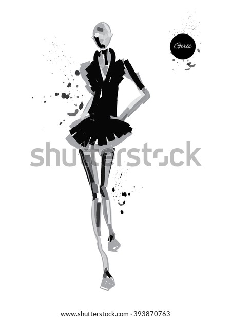 Vector Fashion Model Vector Sketch Silhouette: เวกเตอร์สต็อก (ปลอดค่า ...