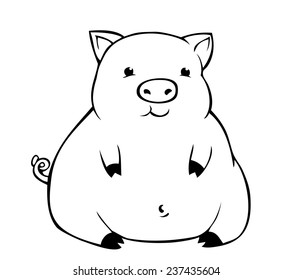 Vector Fat Little Pig Line Art Stock Vector (Royalty Free) 237435604 ...