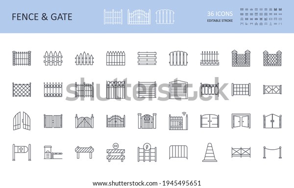 Vector Fence Gate Icons Road Signs Stock-vektor (royaltyfri) 1945495651