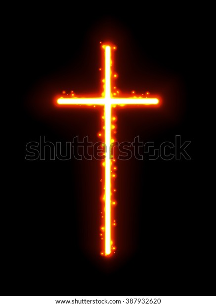 Vector Fiery Cross Spark On Black Stock Vector (Royalty Free) 387932620