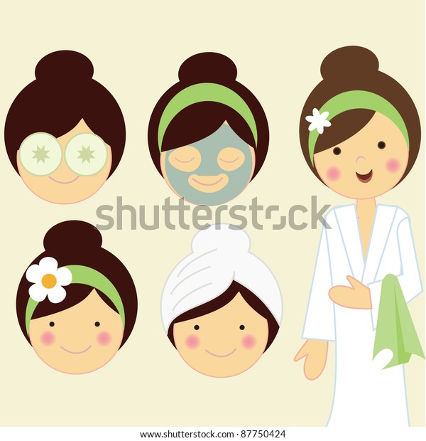 Vector Figure Faces Girls Standing Spa 库存矢量图（免版税）87750424 | Shutterstock
