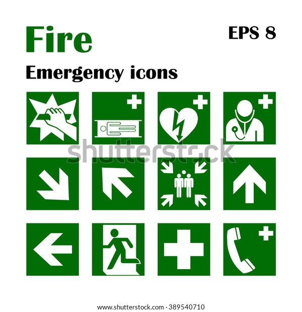Vector Fire Emergency Icons Signs Evacuations Stock Vector (Royalty ...