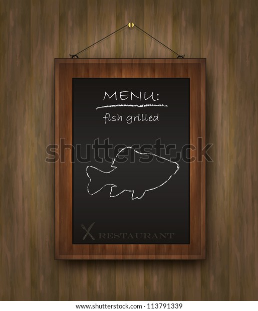 Vector Fish Blackboard Menu Restaurant Wood Stock Vector (Royalty Free ...