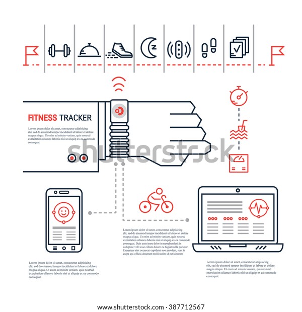 Vector Fitness Tracker Flat Line Infographic Stock Vector (Royalty Free ...