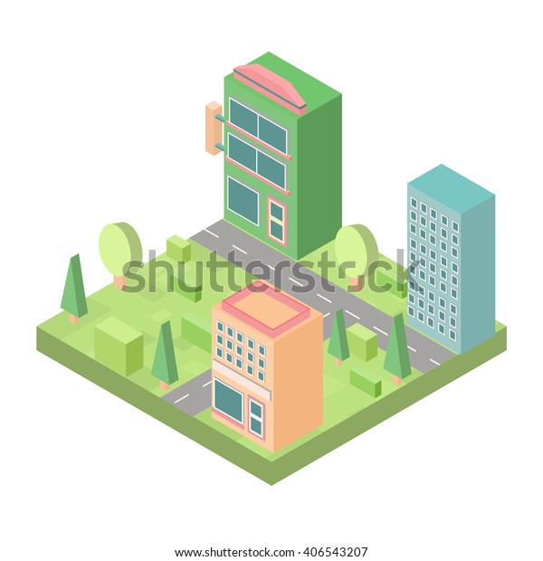 Vector Flat 3d Isometric Town Illustration Stock Vector (Royalty Free ...