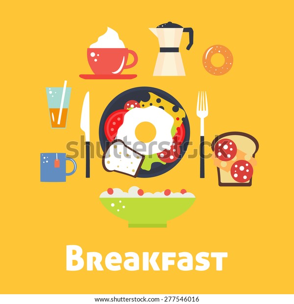 Vector Flat Breakfast Food Background Stock Vector (Royalty Free ...